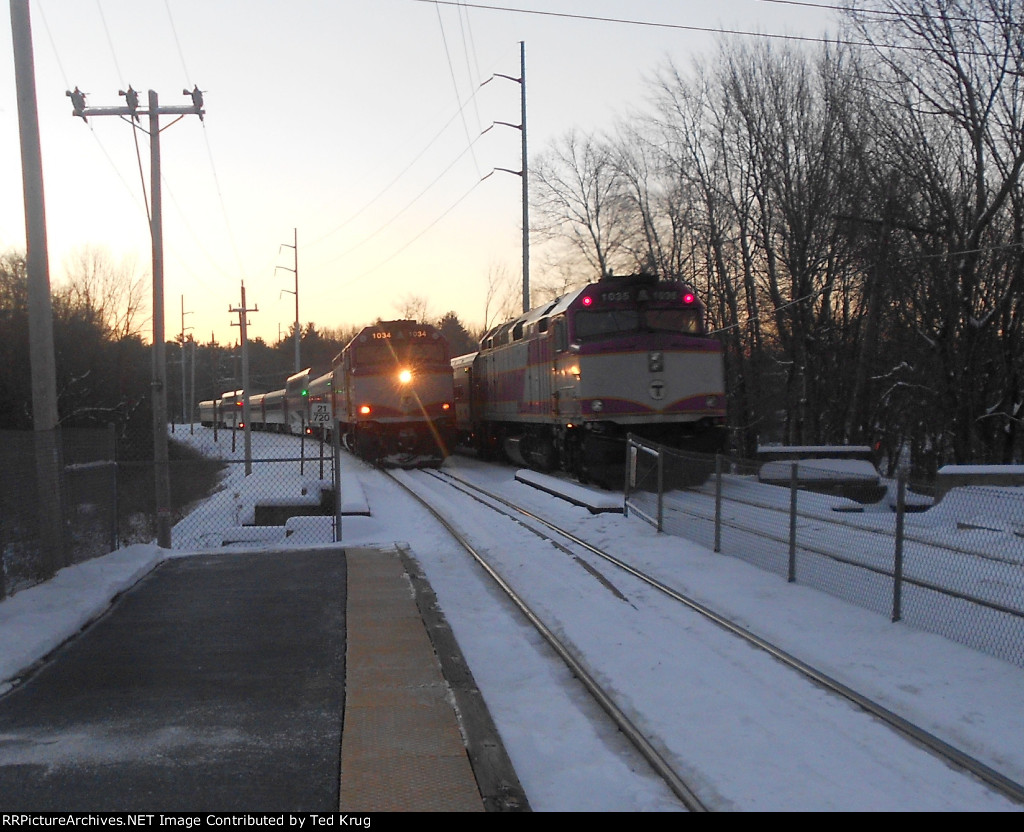MBTA 1034 passing MBTA 1035